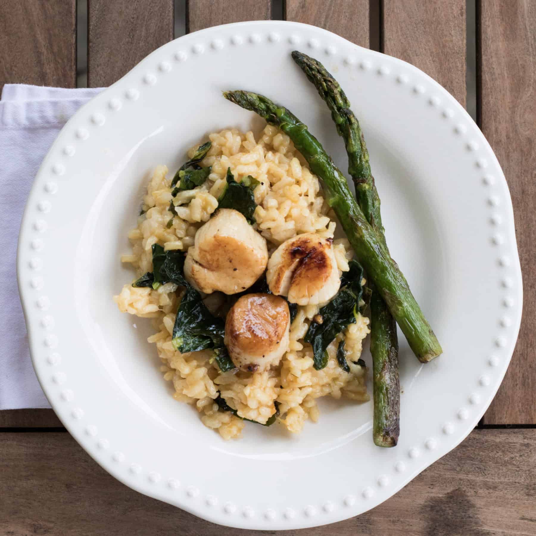 Seared Scallops Over Kale Risotto – Erin Brighton